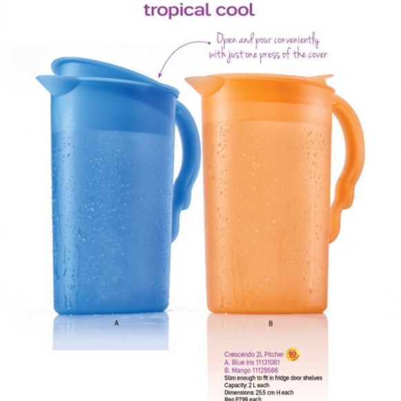 Tupperware Crescendo 2L Pitcher only Colors Mango and Blue Iris ...