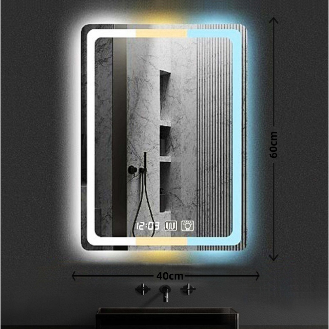 LED Bathroom Mirror Tricolor Stepless Dimming Light Button Touch Witch ...