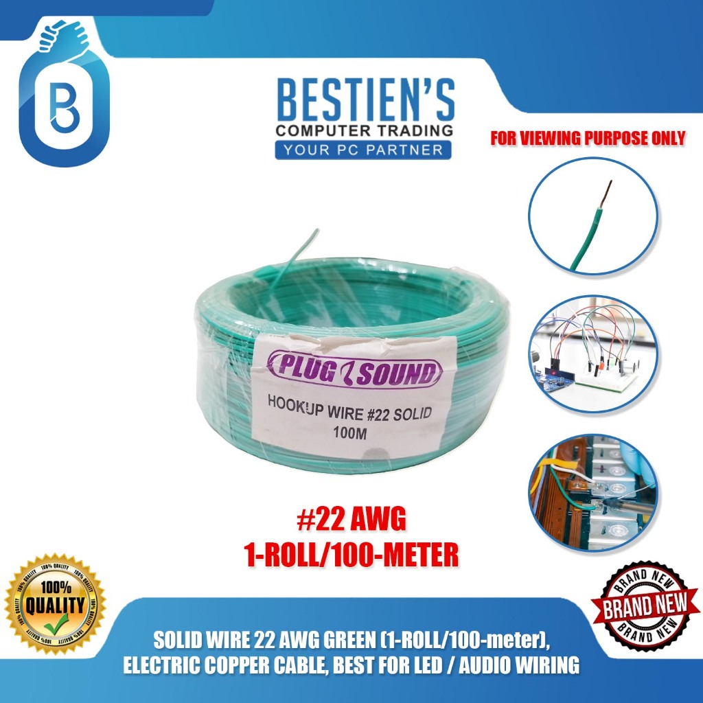 SOLID WIRE 22 AWG GREEN (1-ROLL/100-meter), ELECTRIC COPPER CABLE, BEST ...