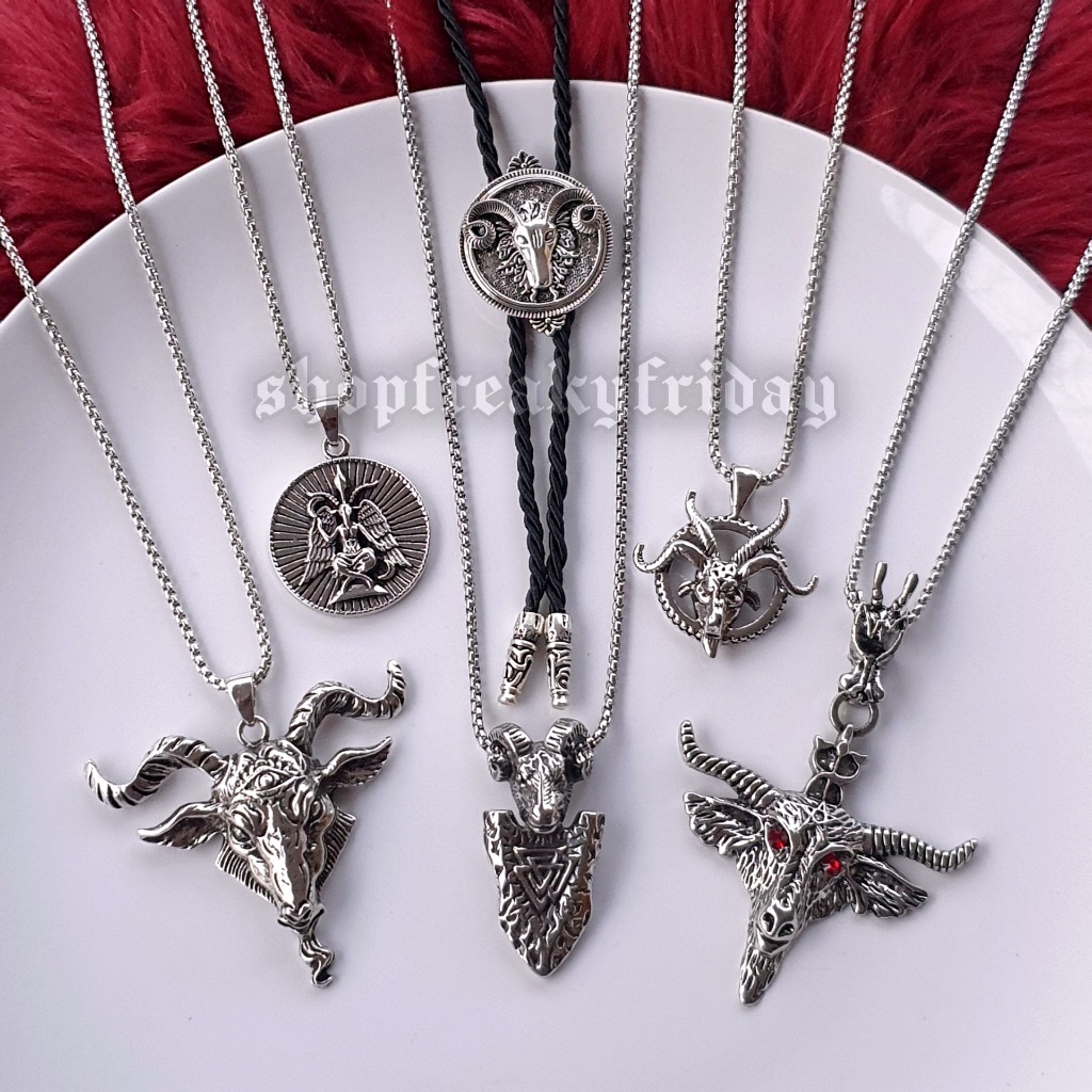 Metal Punk Baphomet Ram Horn Skull STAINLESS Necklace Leviathan ...
