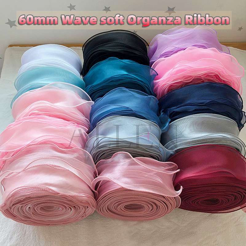 6cm Matte Chiffon Ribbon,Organza Wave Ribbons For Bouquet,Gift Wraping ...