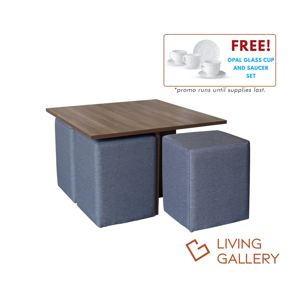 Living Gallery Coffee Table w/ 4 Stools | Space Saving Design | Easy To ...