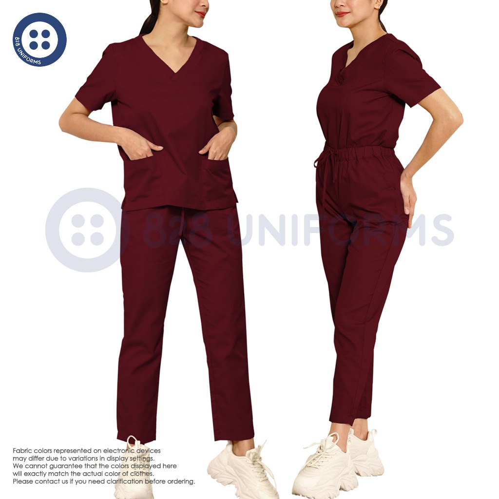 828 Uniforms VENUS Ladies' Scrub Suits V-Neck-Deep Red | Shopee Philippines