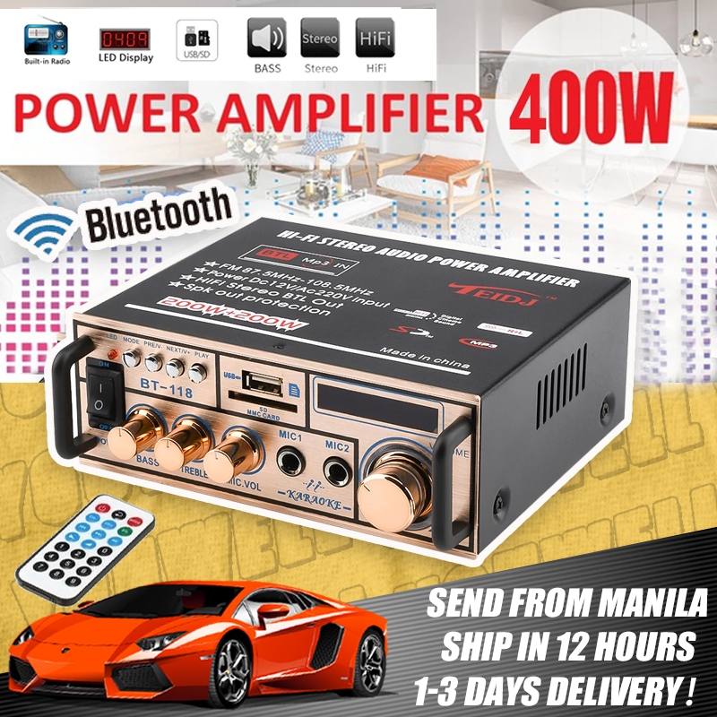 400W Mini Amplifier Bluetooth Audio Stereo Power Amplifier HIFI FM ...