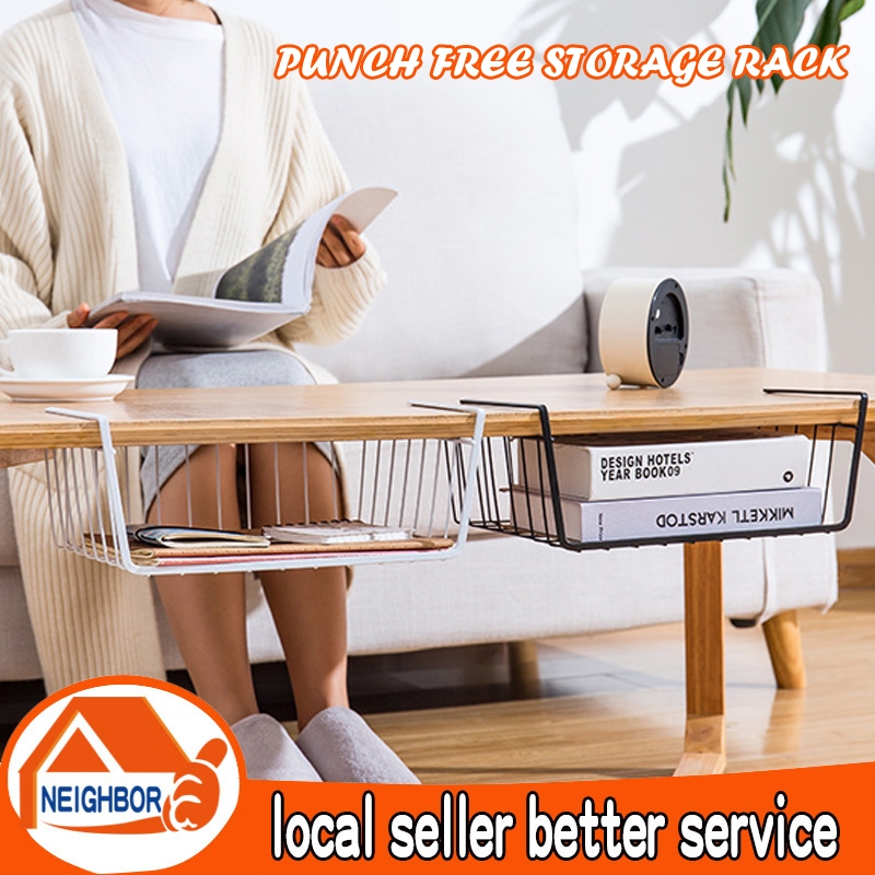 Under Shelf Table Storage Basket Desk Kitchen Cabinet Wire Hanging Rack ...