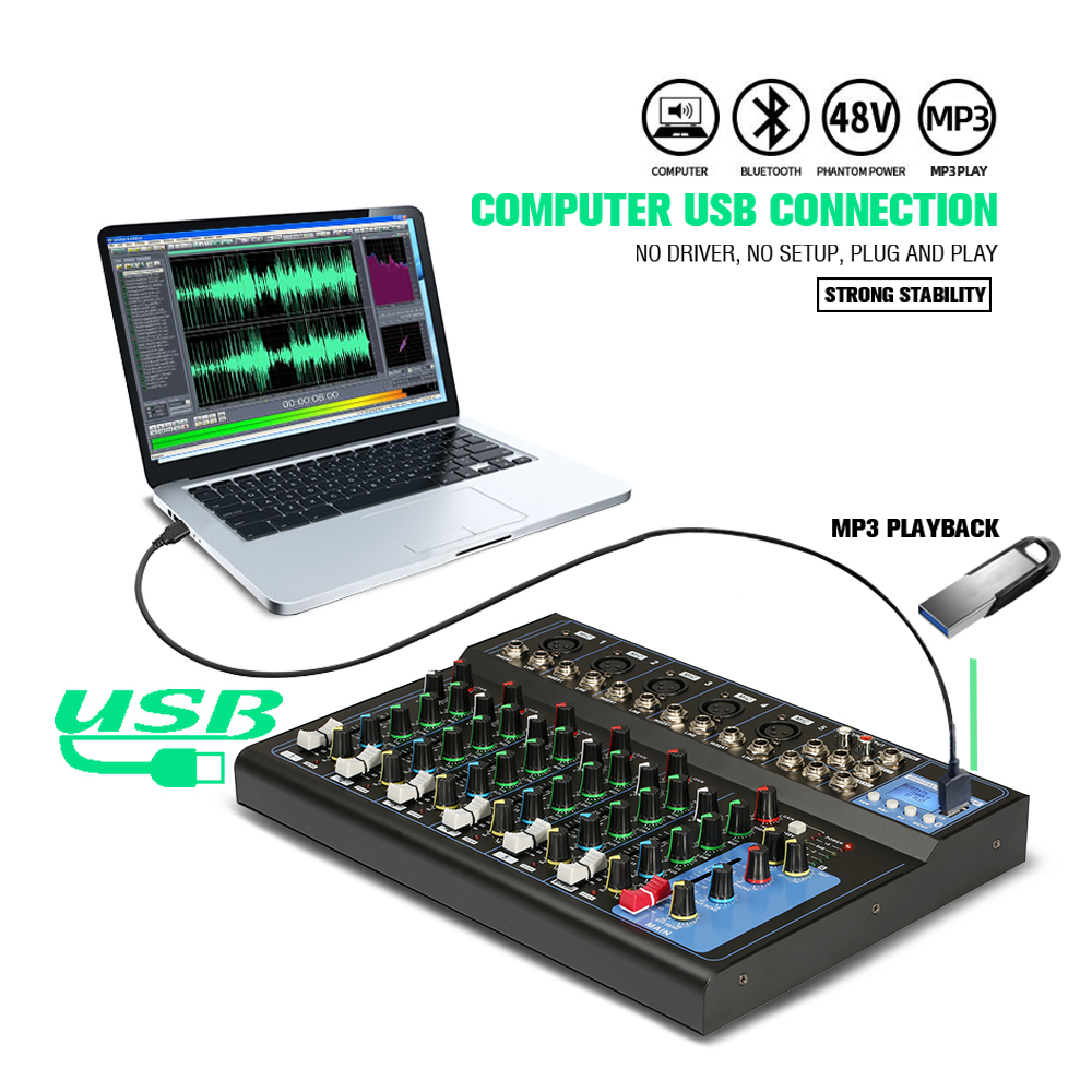 MG07BT F7-USB Audio Mixer Original With Bluetooth USB 7 Channel For DJ ...