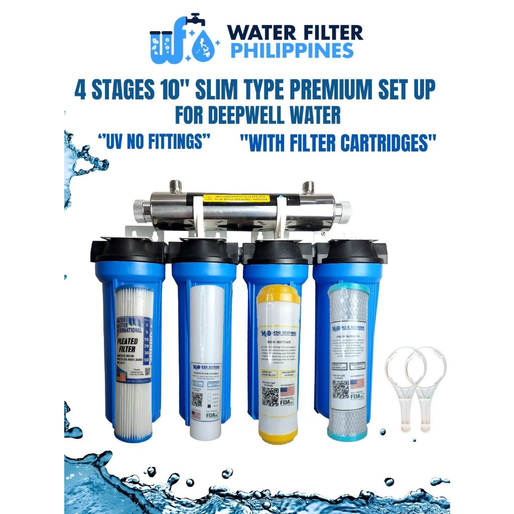 Water Filter 4 Stages 10" Slim Type Premium Deepwell with 2 GPM Uv ...