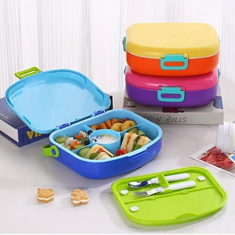 Portable Kids Student Lunch Box School with 4 Compartments BPA No Leak ...
