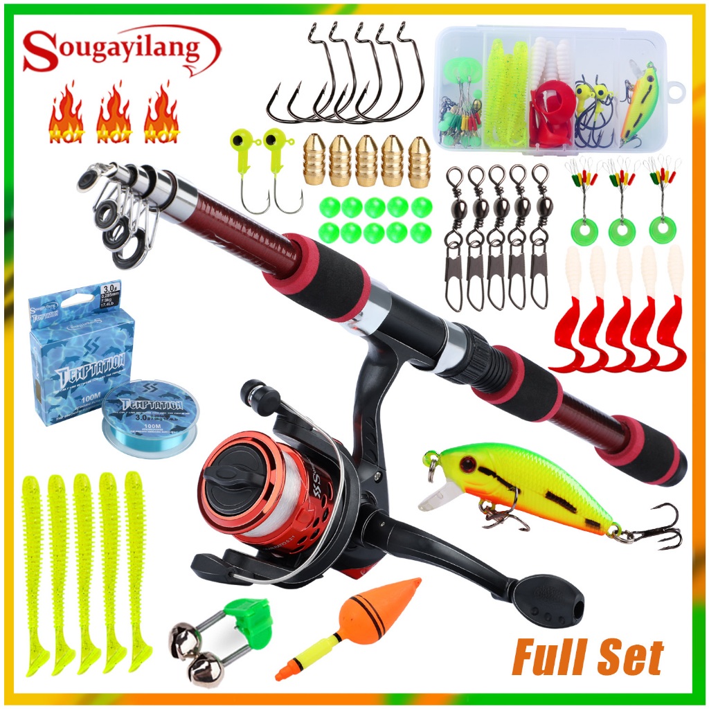 Sougayilang 1.8m 6 Sections Telescopic Spinning Fishing Rod 5.2:1 3BB ...