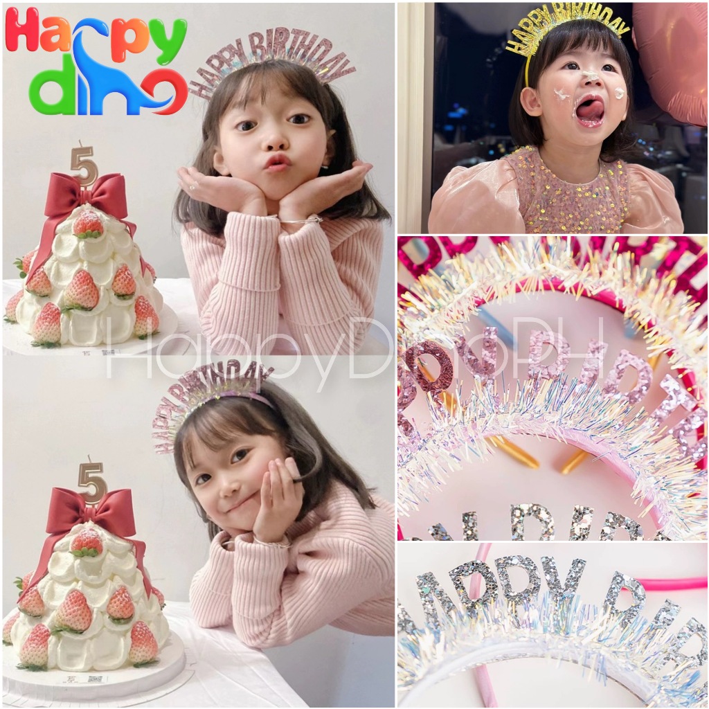 LED Light Happy Birthday HBD Crown Headband Sequins Glitter Crown Party ...