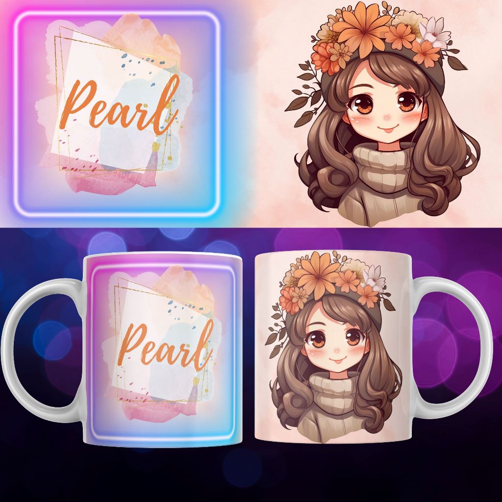 CUTE CHIBI FLOWER GIRL- CUSTOMIZED/PERSONALIZED NAME - WITH FREE MUG ...