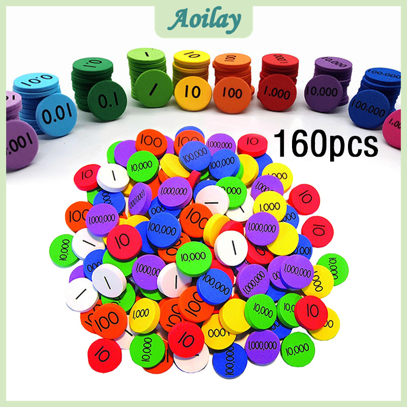 160pcs 0.01-1000000 Numbers Teaching Chips EVA Colorful Round Counting ...