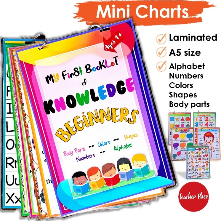 5 Laminated Charts Mini Booklet bundle Abc, Numbers, Colors, Shapes ...