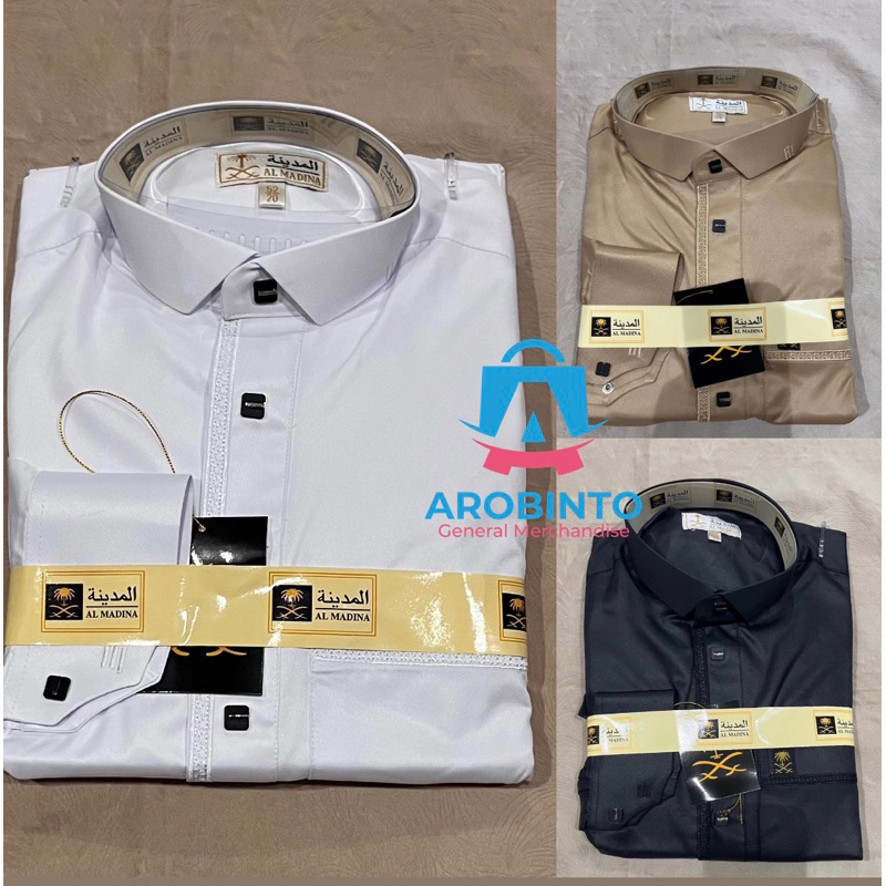 Al Madina thobe long sleeves with collar and buttons on wrists | Shopee ...