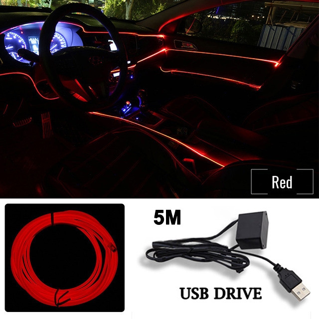 5M Car Interior Atmosphere Light Strip Car LED Decorative Strip Auto ...