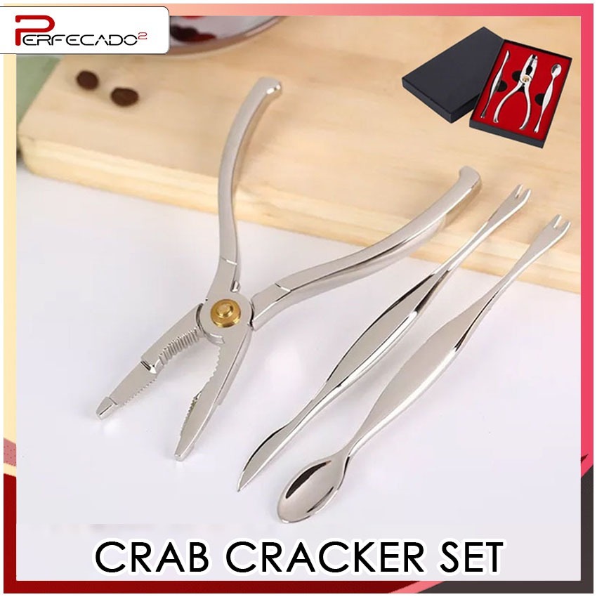 Stainless Steel Crab Cracker Set 3pcs Seafood Tools Crab Crackers Nut Cracker Forks Set | Shopee ...