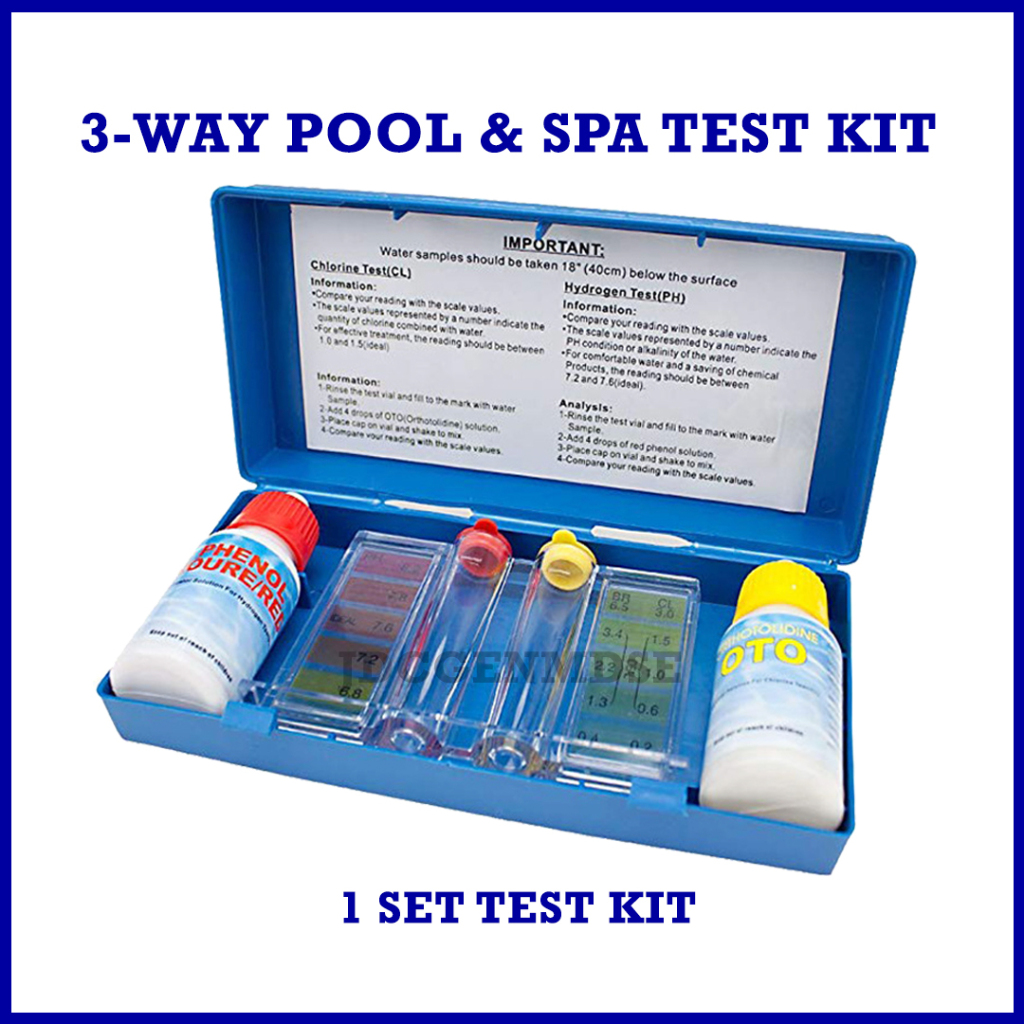 Swimming Pool Test Kit 3-way pH, Bromine & Chlorine Test kit | Shopee ...