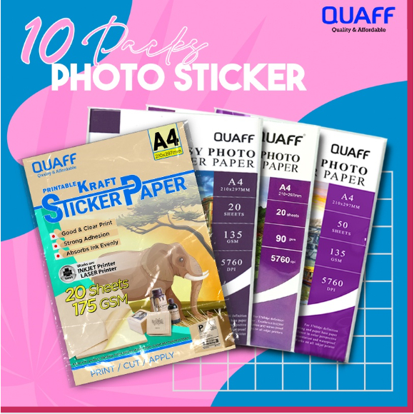 (10packs) QUAFF Glossy Photo Sticker Paper 135Gsm & 90Gsm - Matte ...