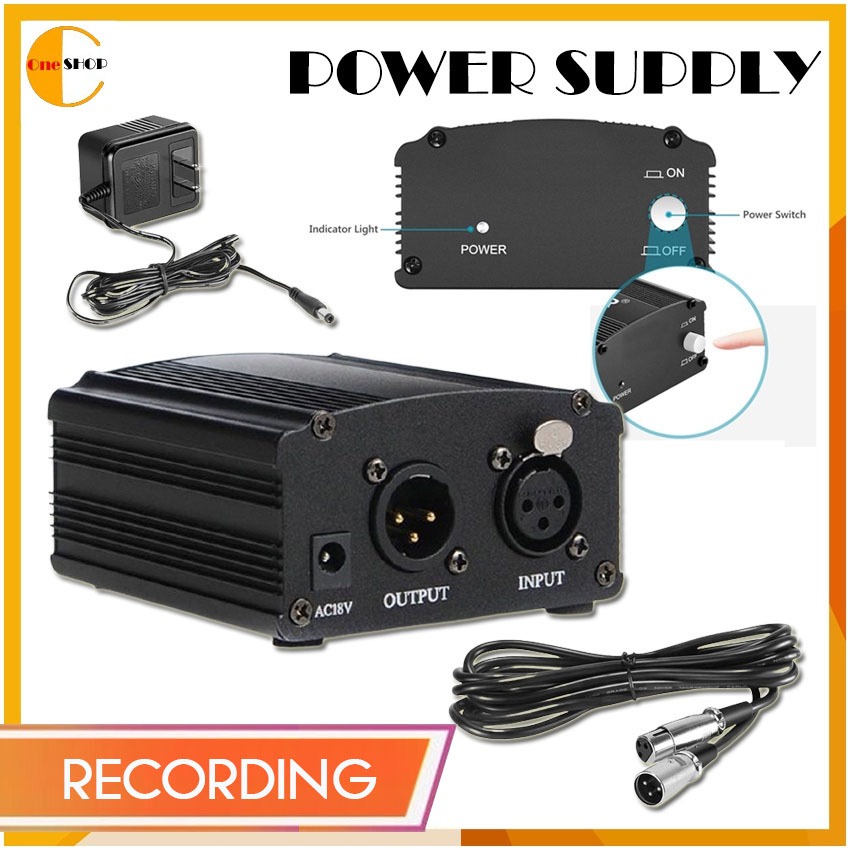 Channel 48V Phantom Power Supply Black Adapter One XLR Audio Cable for ...
