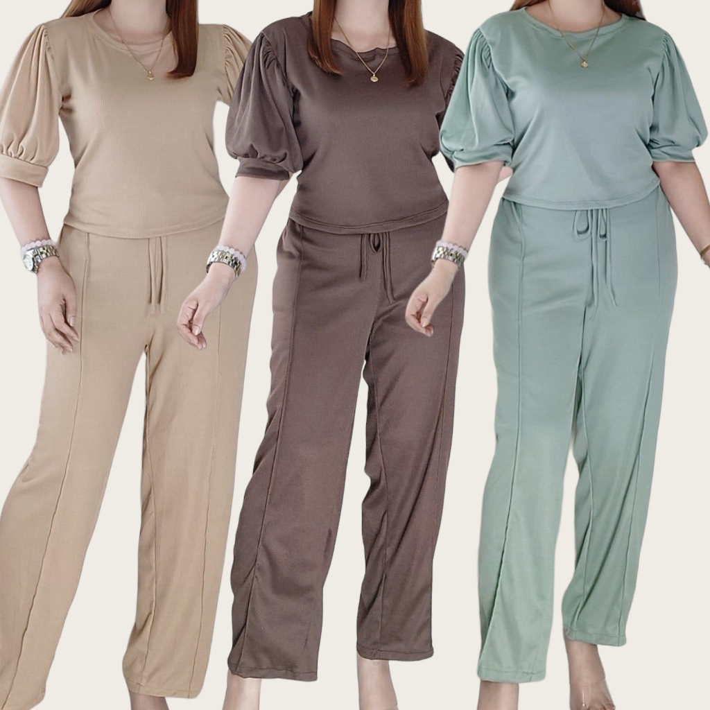 Mavie Puff Sleeve Terno Pants | Freesize fit Medium to XL | Shopee ...