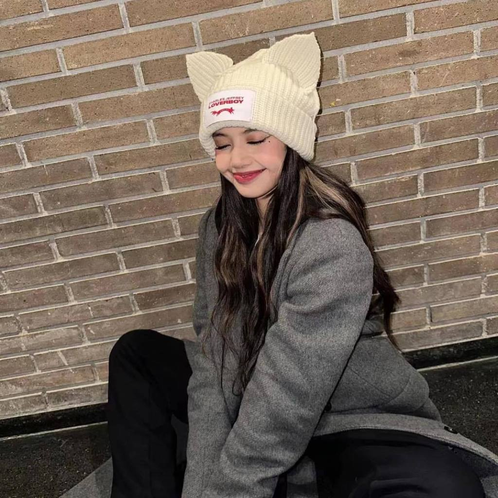 Kpop Idol Cat Beanie Hat for Women Knit Hat Woolen Cap for Kids Casual ...