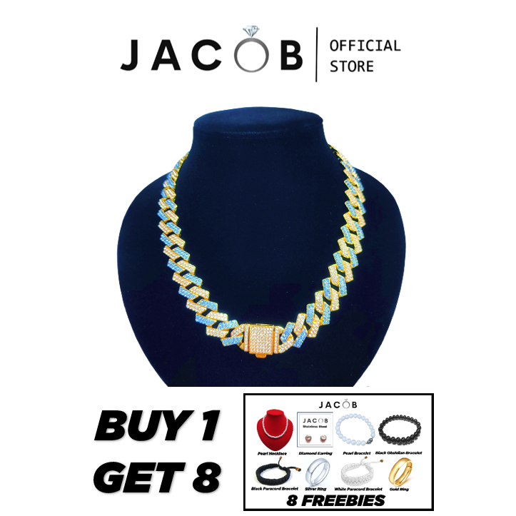 Cuban Chain Rhombus Necklace Gold Blue BUY 1 GET 8 FREEBIES | Shopee ...