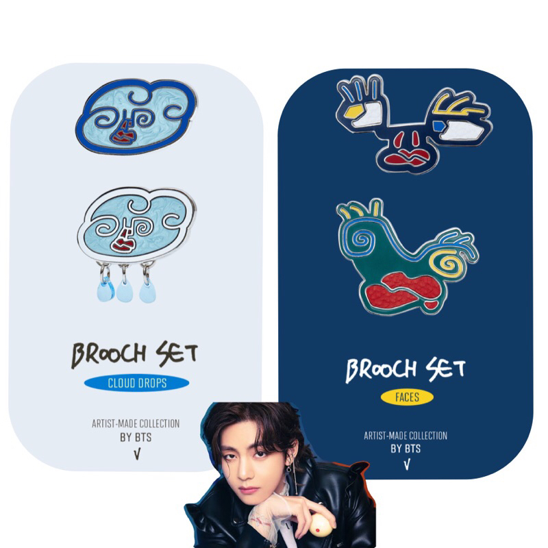 BTS Artist Made Collection Brooch set CLOUD DROPS FLOWER BUDDIES FACES by V Taehyung | Shopee ...