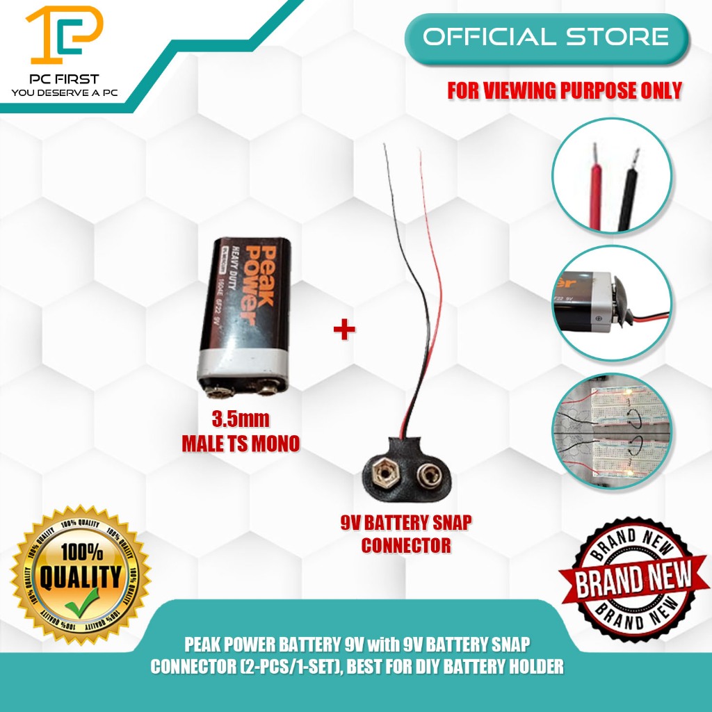 PC FIRST PEAK POWER BATTERY 9V with 9V BATTERY SNAP CONNECTOR (2-PCS/1 ...