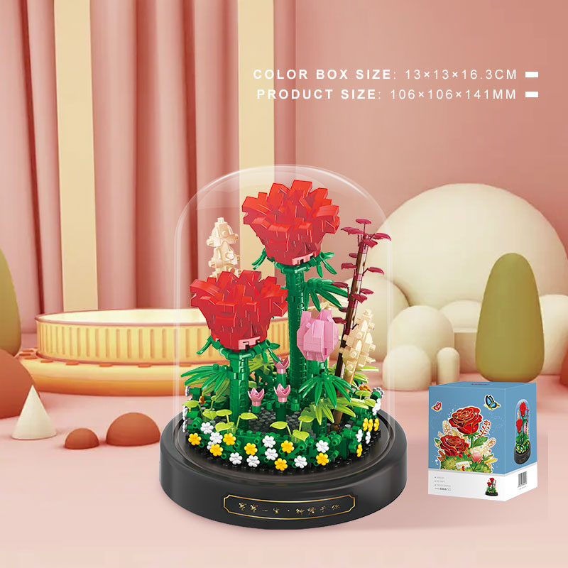 Flowers Set Building Blocks Toys Tulips Rose Sunflower with Glass Cover ...
