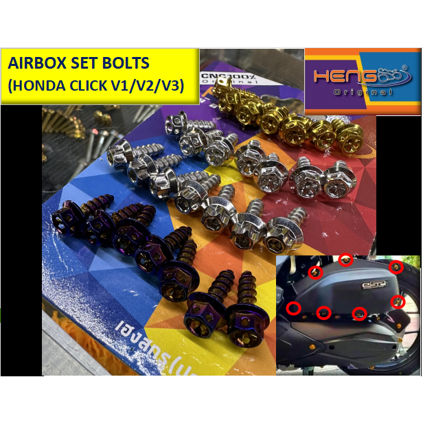 HENG ORIGINAL AIRBOX BOLT SET for HONDA CLICK 125 V2, V3 and CLICK 150 ...