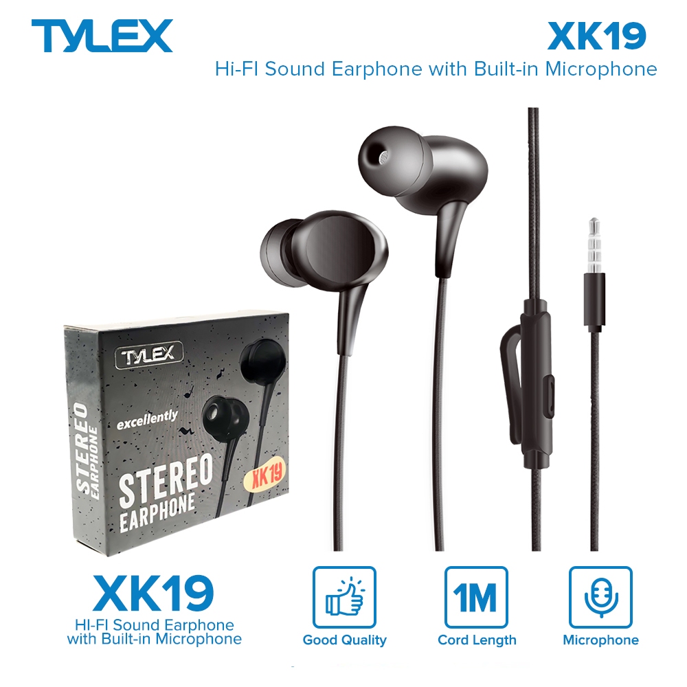 TYLEX XK19 Stereo HiFi Sound Earphone with Built-in Microphone | Shopee ...