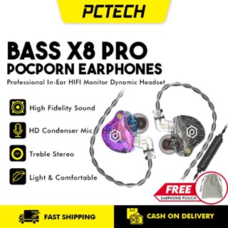 Popcorn Bass X8 X9 Pro Dynamic Earphones HIFI Bass Earbuds In-Ear Wired ...