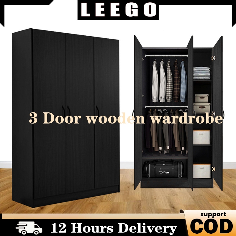 Wooden 2/3 Doors Black Multi-Functional Wardrobe Storage Cabinet ...