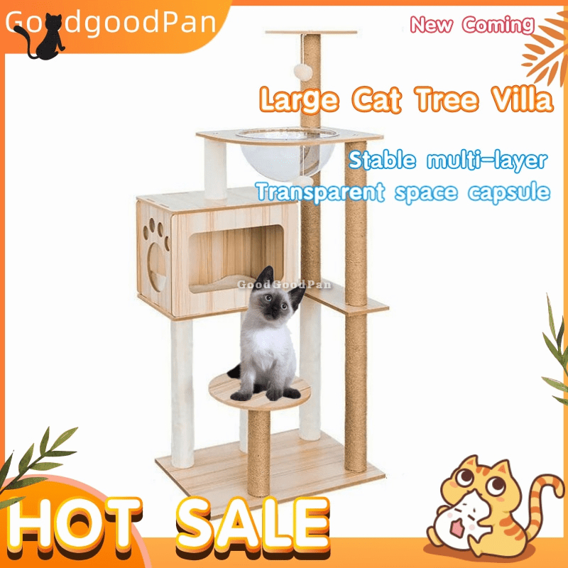 Deluxe Cat Tree with Space Capsule - Solid Wood Construction for ...