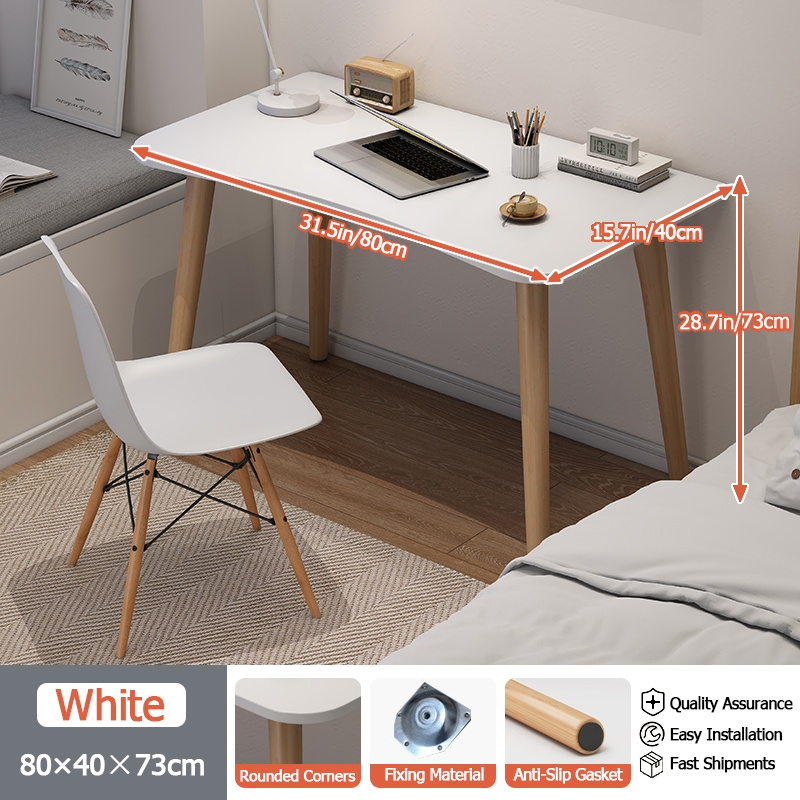Desktop Computer Desk Wooden 80CM Bedroom Study Table Rounded Corners White/Black/Wood Color ...