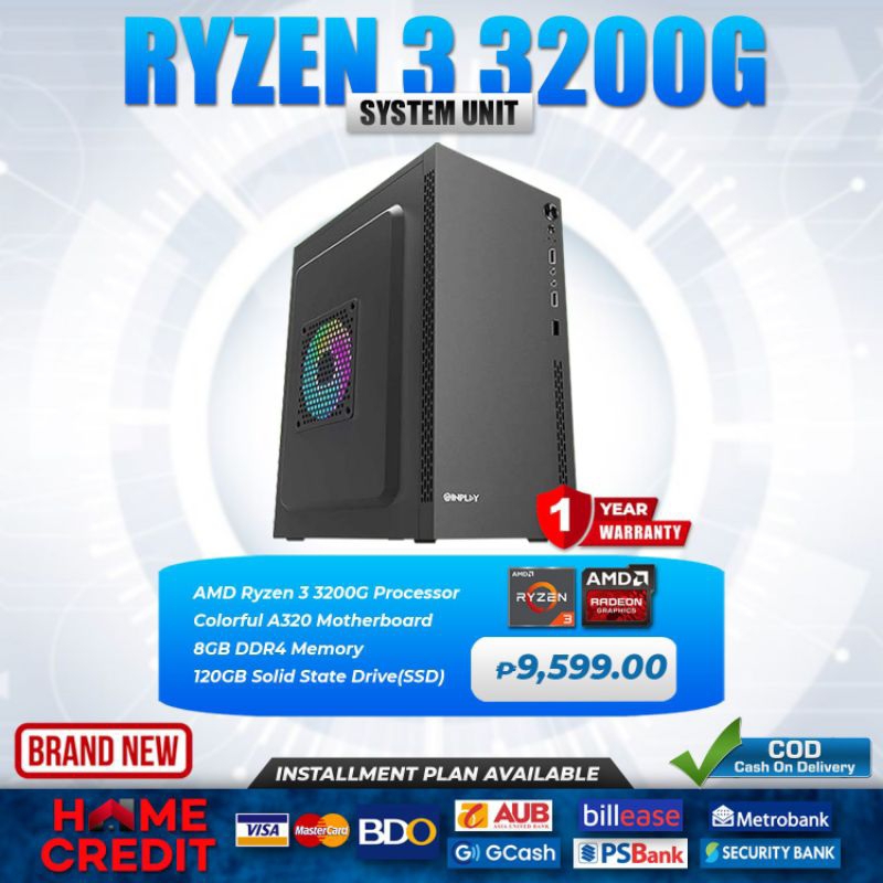 BRANDNEW System Unit CPU Inplay Casing-AMD Ryzen 3 3200G 3.6ghz-8gb ...