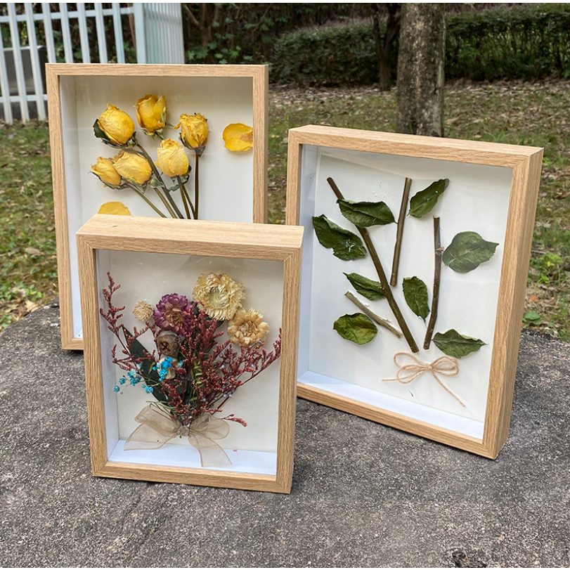 Flower Frame Shadow Box DIY Transparent Glass Wooden Shadow Box Photo ...