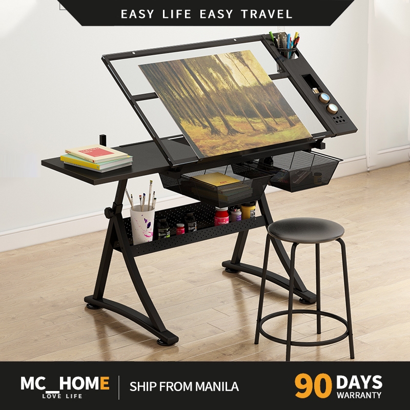 MC [COD] Drafting Glass Table Height Adjustable Drawing Table Extra ...