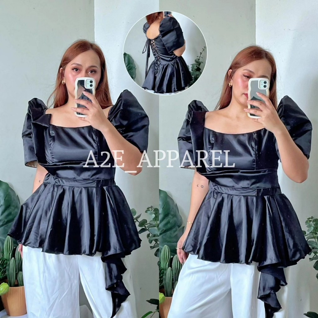 A2E | Angela Top | Modern Filipiniana Peplum Top Sturdy Sleeves ...