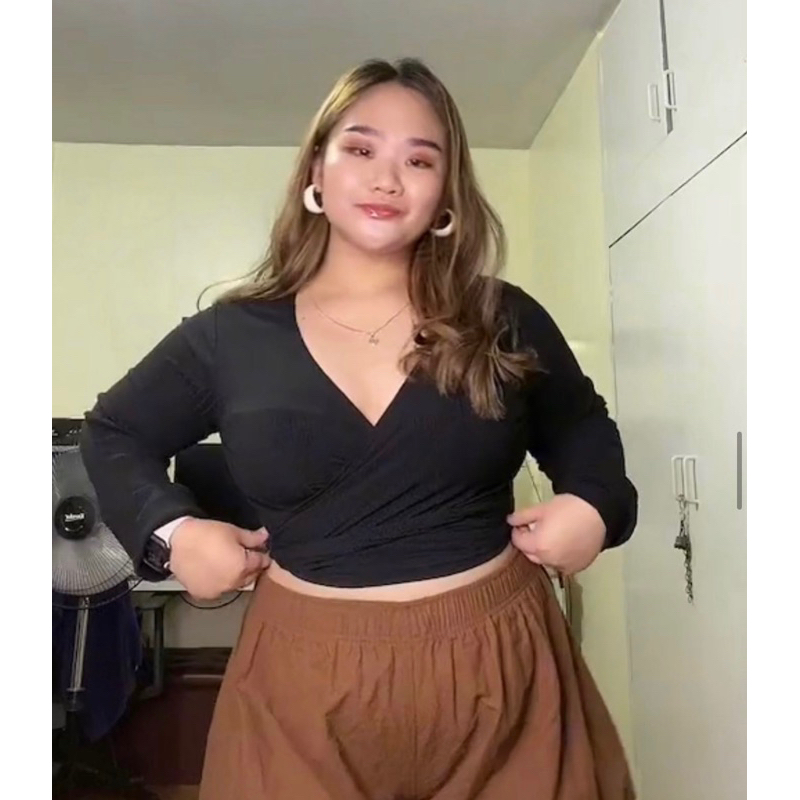 ELfille (Lara)- small to 3XL Overlap Longsleeves Wrap Around Blouse:Up ...