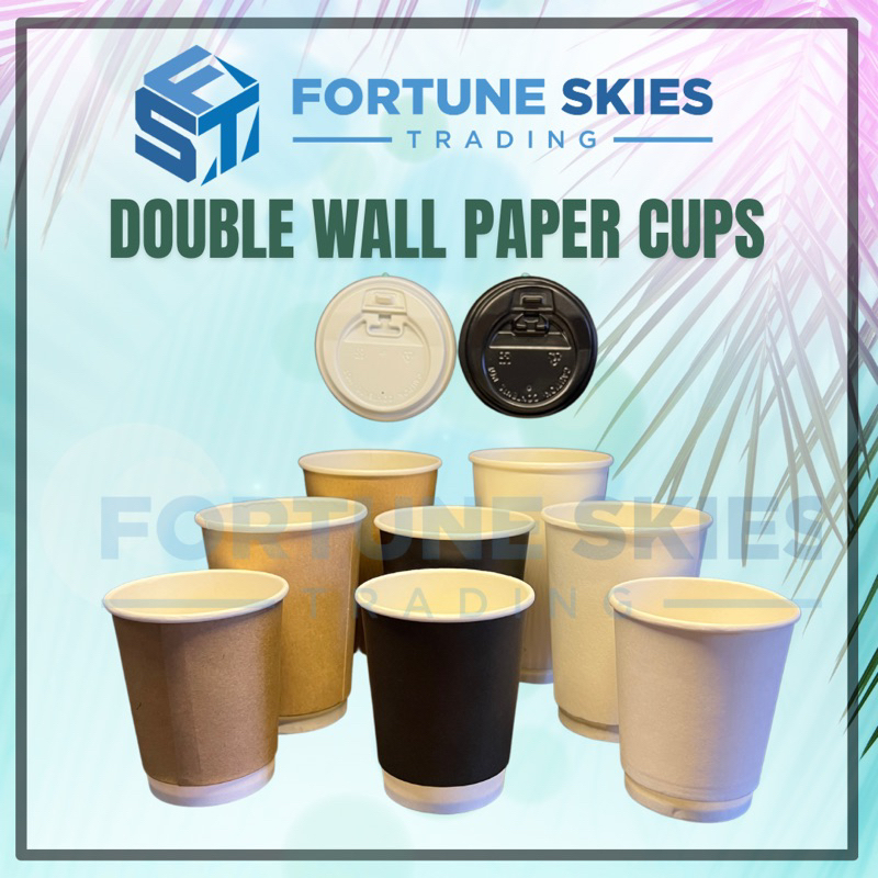 Double Walled Paper Cup with Strawless Lid (8 oz, 12 oz, 16 oz)- 100 pc ...