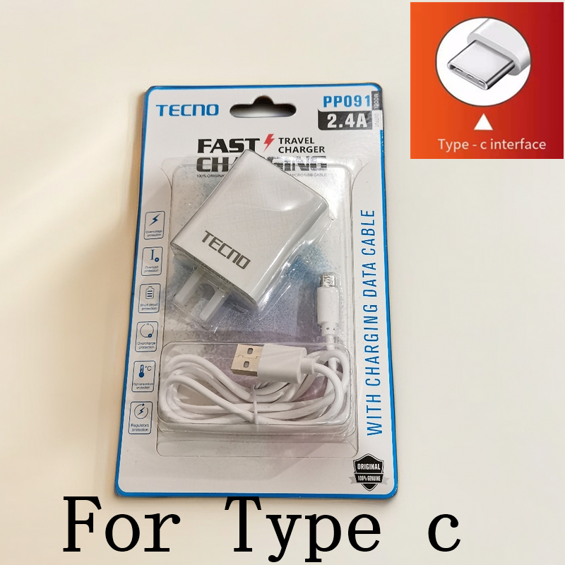 Tecno Charger Original Fast Charger Type c Micro Usb Cable Adapter Set ...