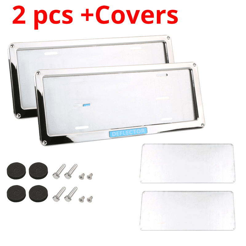 PH 2Pcs License Plate Frame with Cover Chrome Stainless Universal Car ...