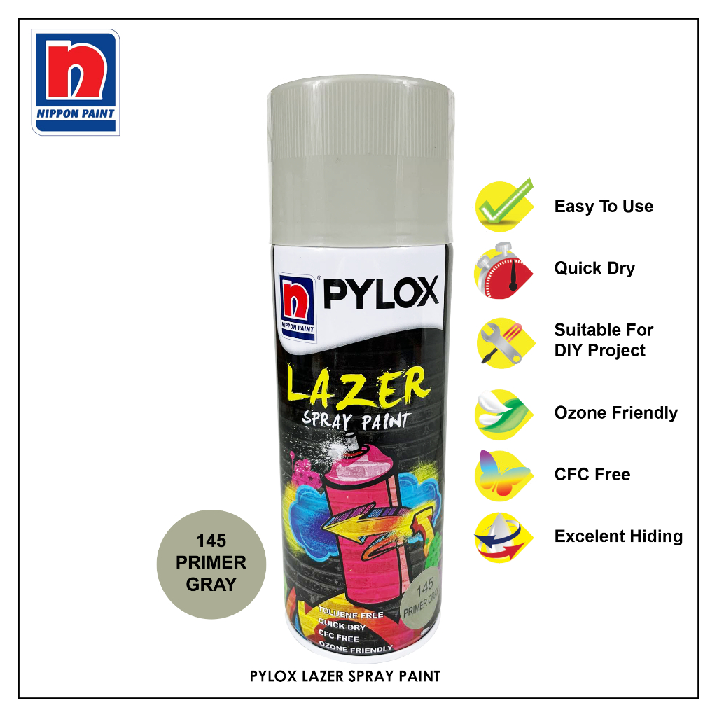 Pylox Lazer Spray Paint Primer Gray PLZ145 400cc Nippon | Shopee ...