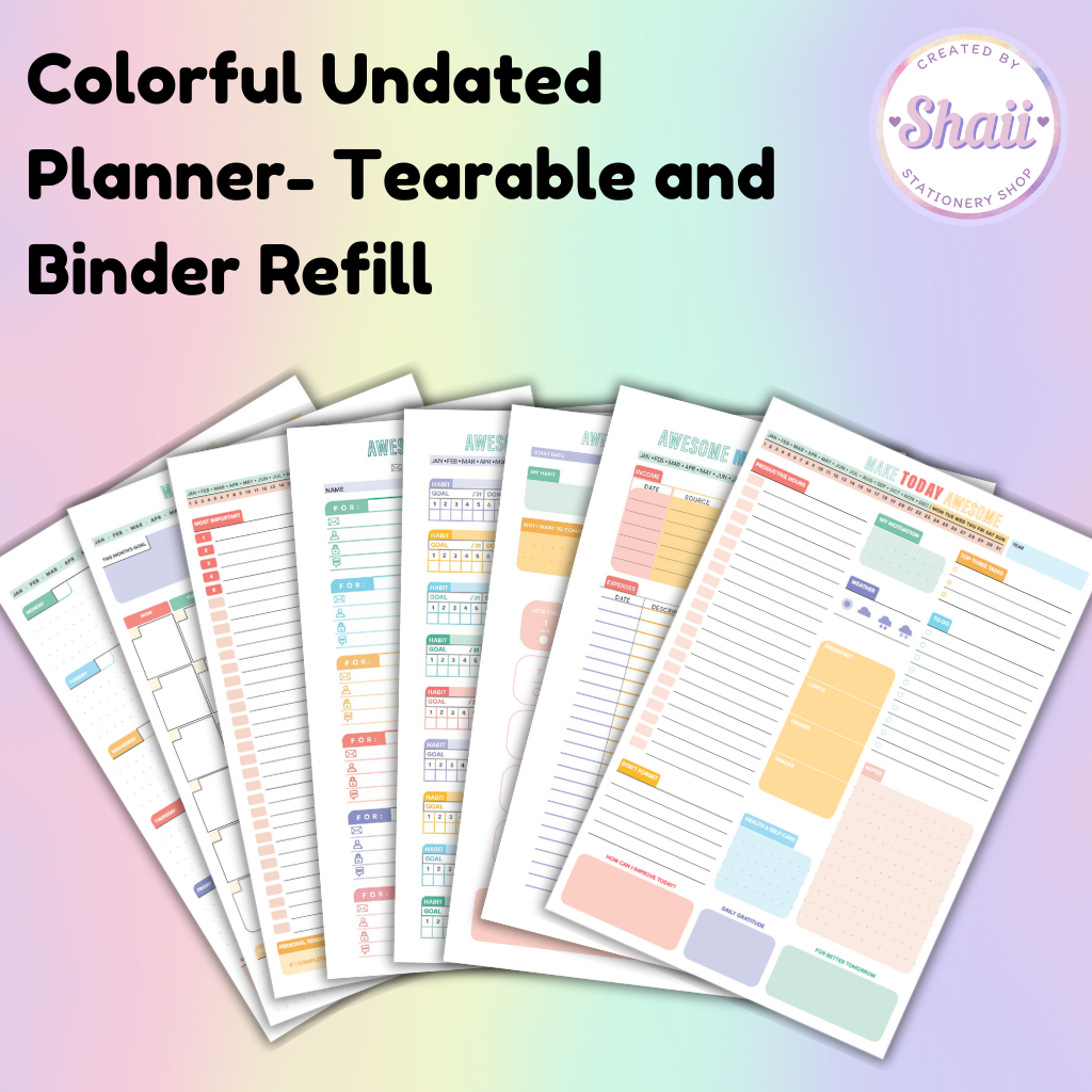 Colorful Undated Planner - Tearable and Binder Refill | Created by ...
