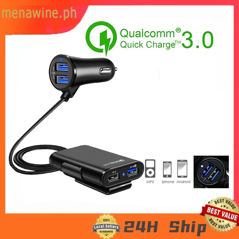 3.0 Quick Car Charge USB Charger + Front Back Seat Charger 4 Port Car ...