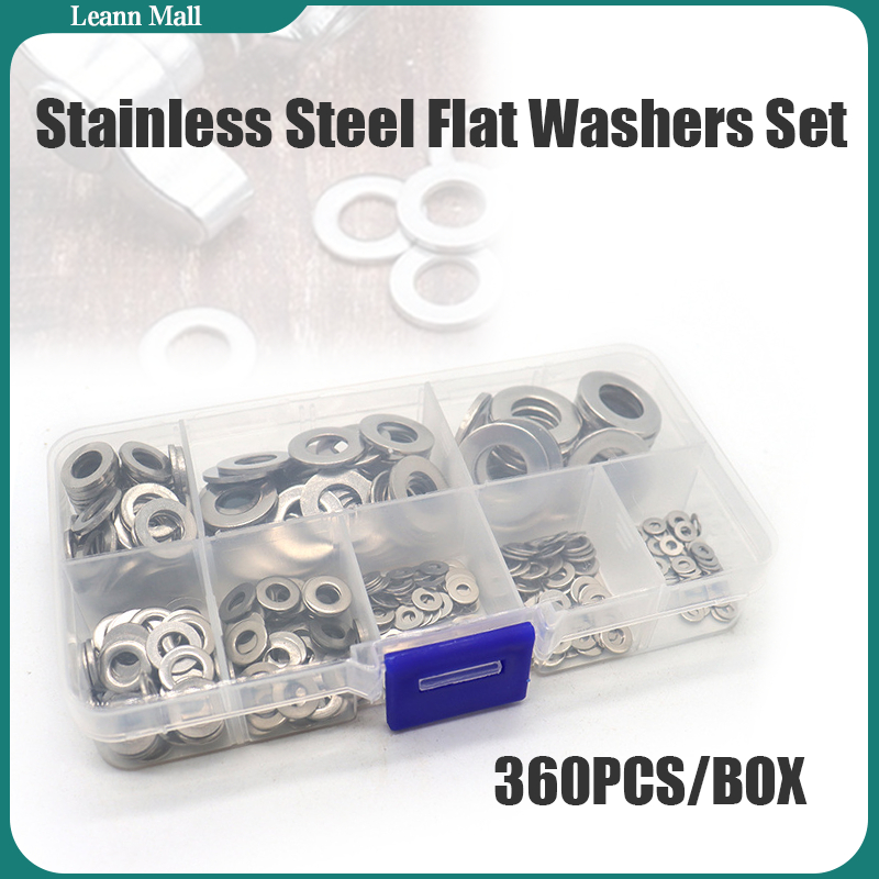 360PC Stainless Steel 304 Flat Washers Set (M2 M2.5 M3 M4 M5 M6 M8 M10 ...