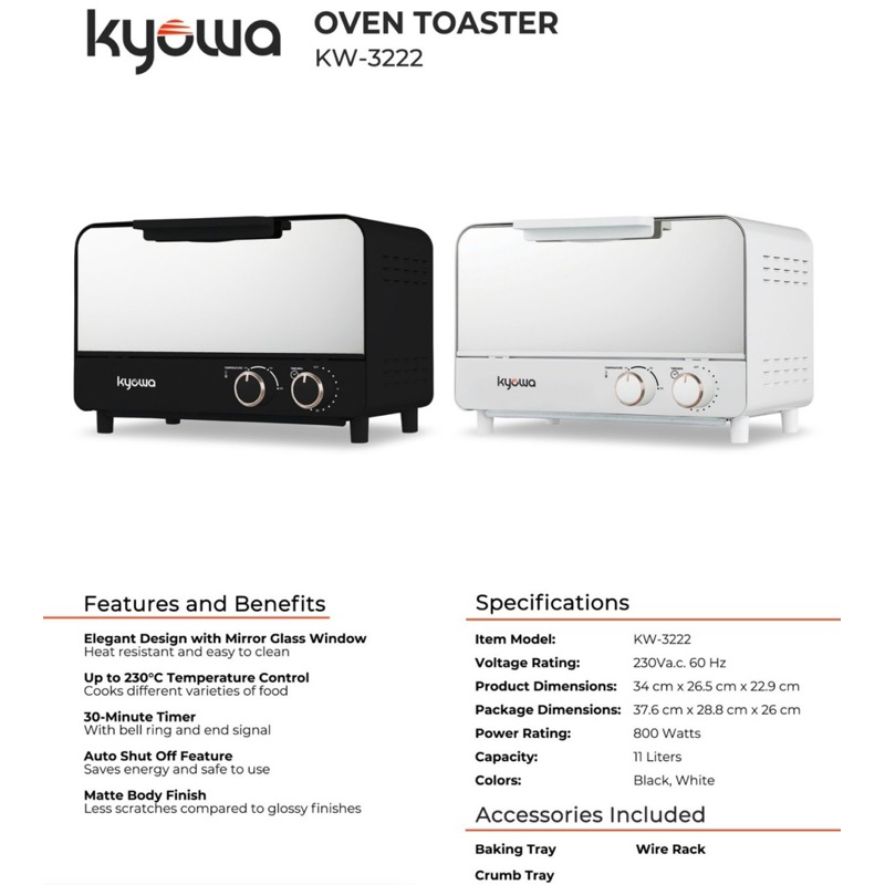 Kyowa Oven Toaster with Mirror Glass Window 11 Liters KW-3222 | Shopee ...