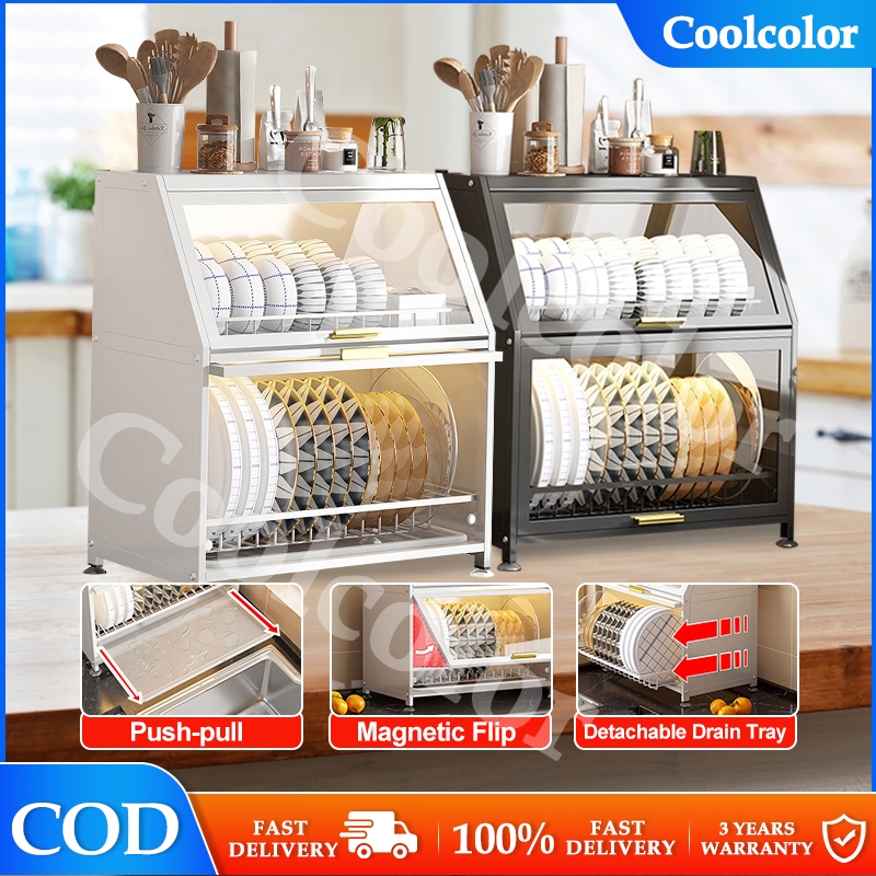 Dish Rack Organizer Cabinet Kitchen Cupboard With Cover Dish Drain ...