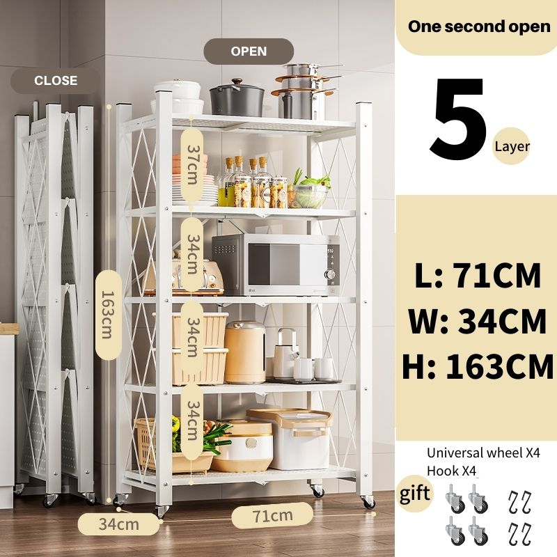 3-5Layer Kitchen Rack organizer Folding Racks Rack Shelves With Wheels ...